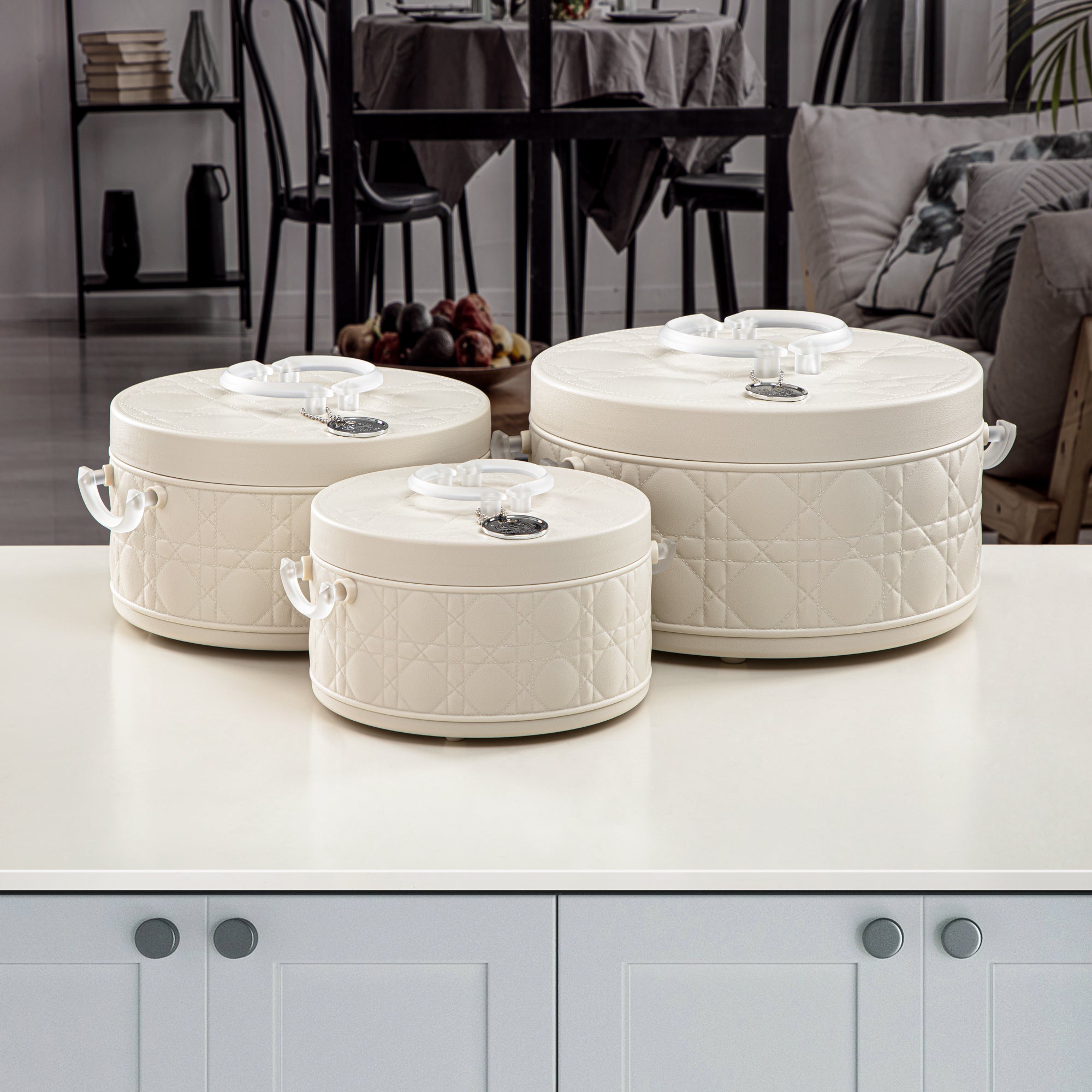 Almarjan 3 Pieces Plastic Hot Pot Set Ivory & Frost - EJ-100/250/400 I