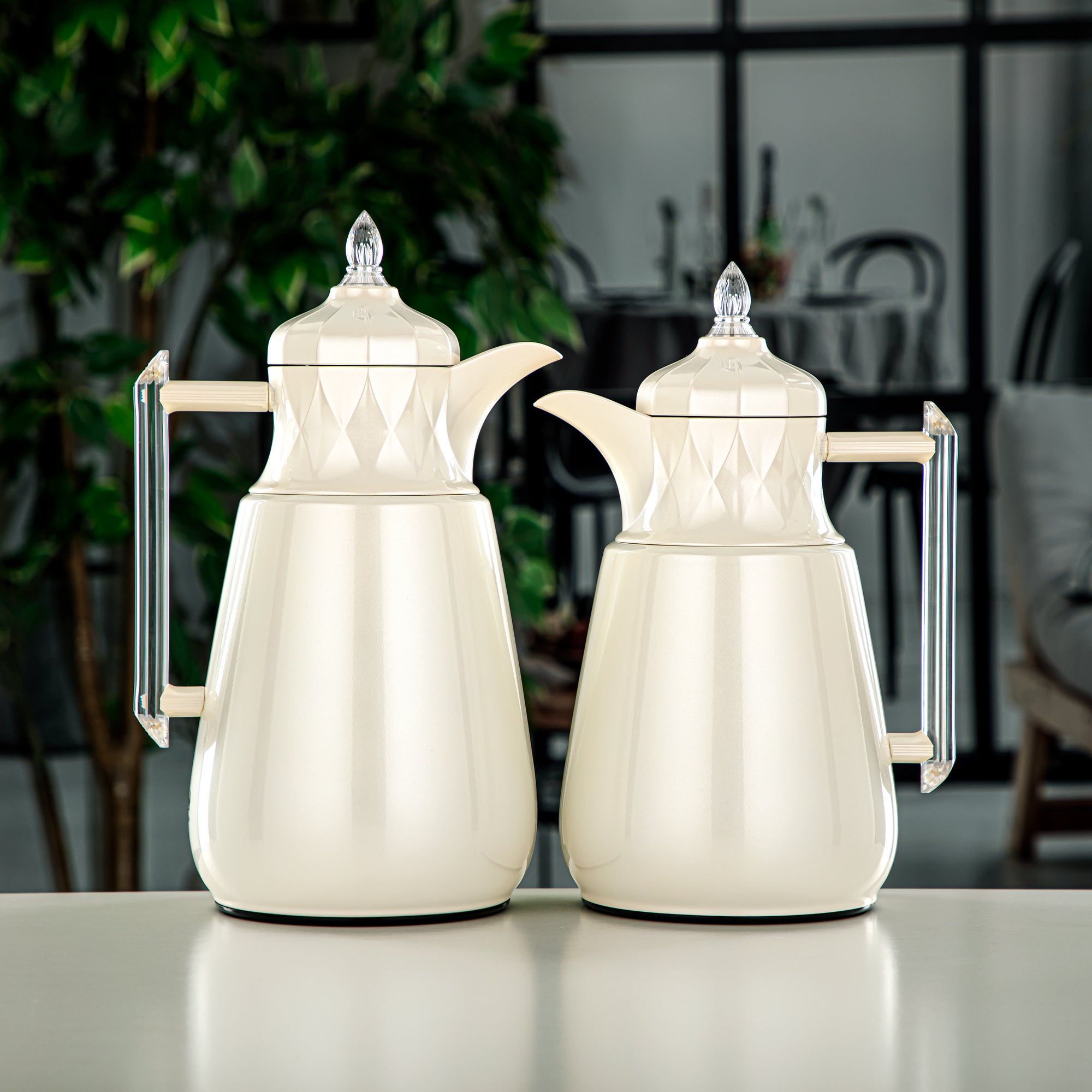 Almarjan 2 Pieces Vacuum Flask Set Pearl White & Transparent - FG805-0