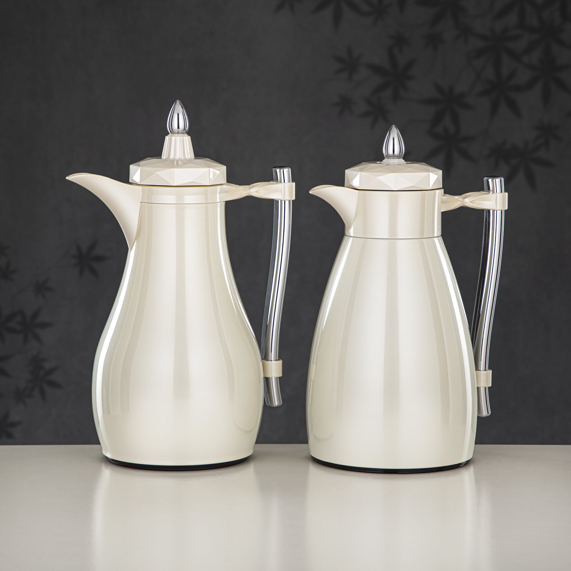 Almarjan Vacuum Flask Set, Push Button - 1L + 1L, Pearl White & Silver