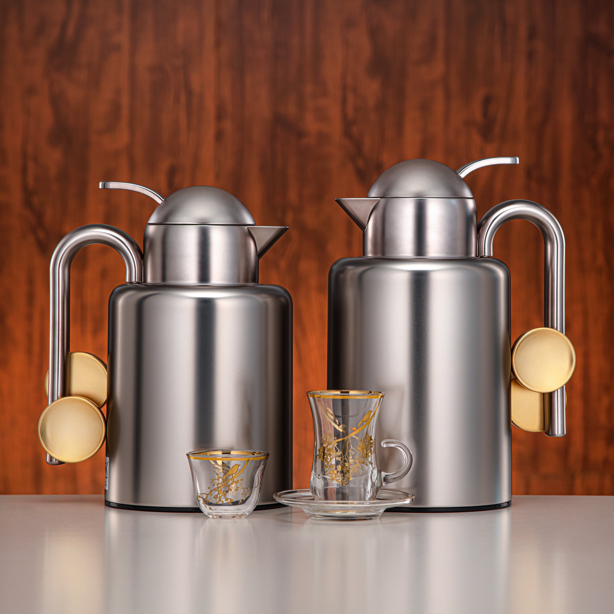 Almarjan 20-Piece Matt Nickel & Matt Gold Vacuum Flask & Tea Serving ...