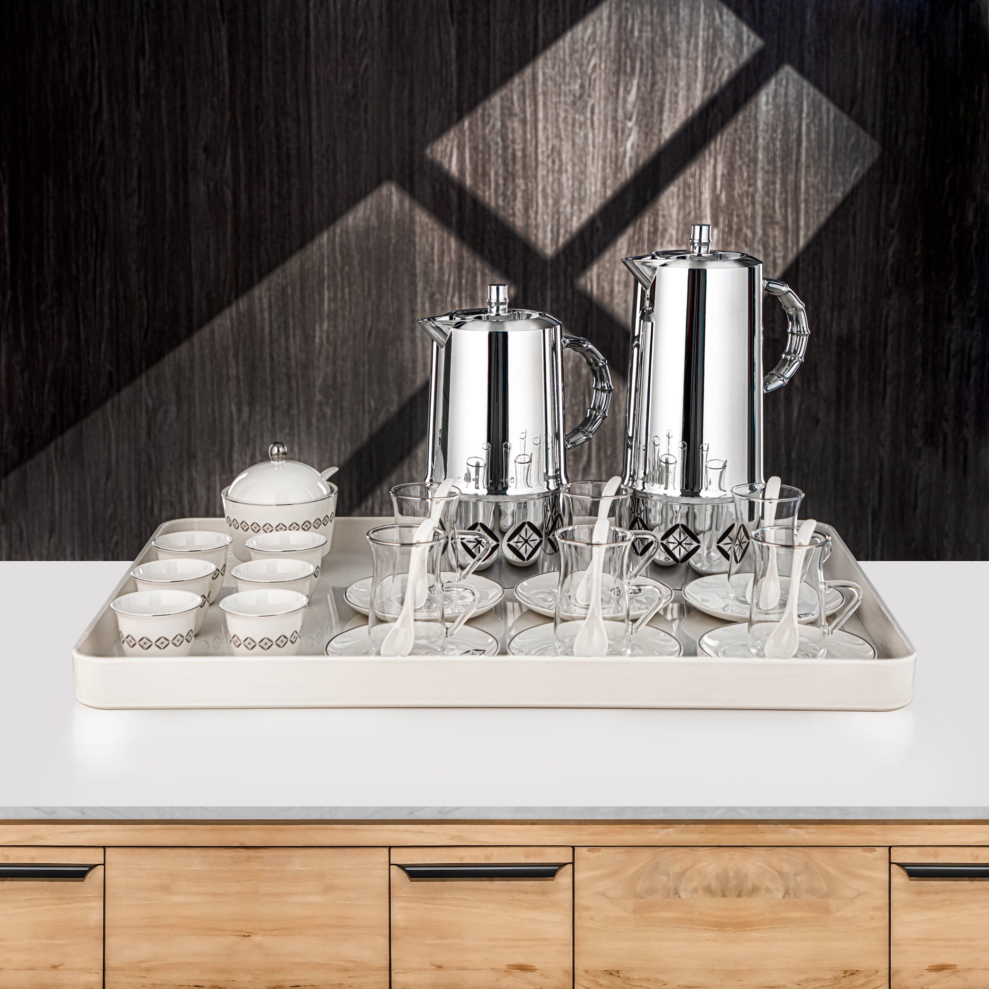 Almarjan Vacuum Flask Set 29 Pieces, Push Button, ABS, 0.6L + 1L, Silv