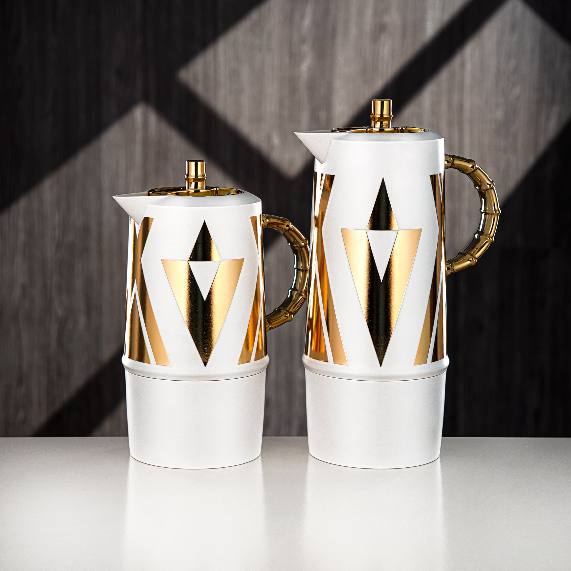 Almarjan Vacuum Flask Set, Push Button, ABS, 0.6L + 1L, White & Gold