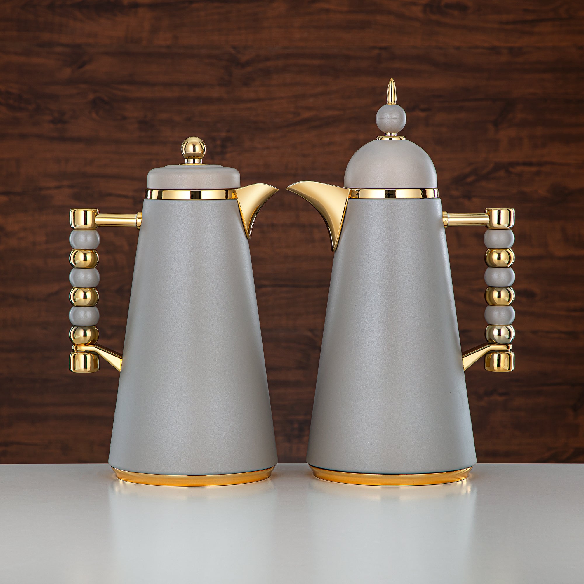 Almarjan Vacuum Flask Set Push Button 1L + 1L Grey & Gold (SJ42-BG)