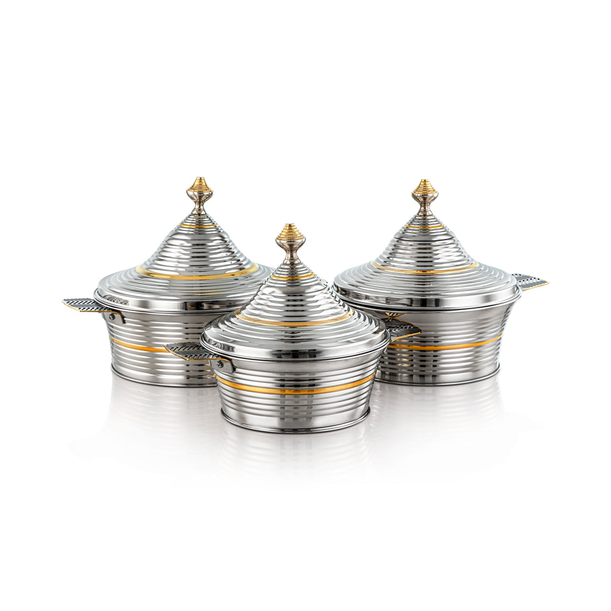 Almarjan 3 Pieces Worood Collection Stainless Steel Hot Pot Silver & G